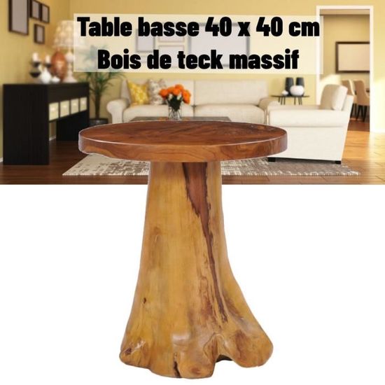 COC Table basse 40 x 40 cm 3 cm Bois de teck massif couleur naturelle ...