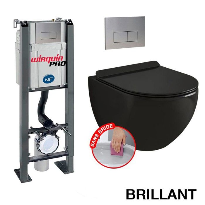 Pack Complet WC Sans Bride Bati Autoportant + Cuvette Noir Brillant ...