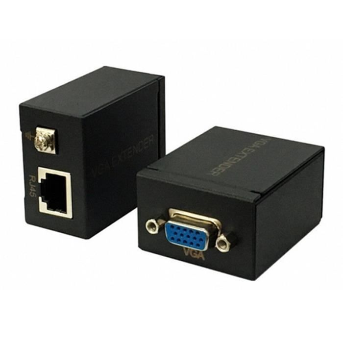 NOIR - Répartiteur VGA 1x1 de 60m avec câble ethernet RJ45-cat5e-6 ...