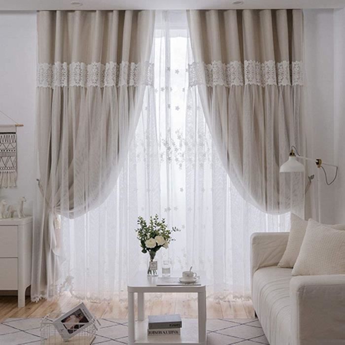 Rideaux Occultants Rideau Voilage Double Couche,Ensemble de Rideaux ...