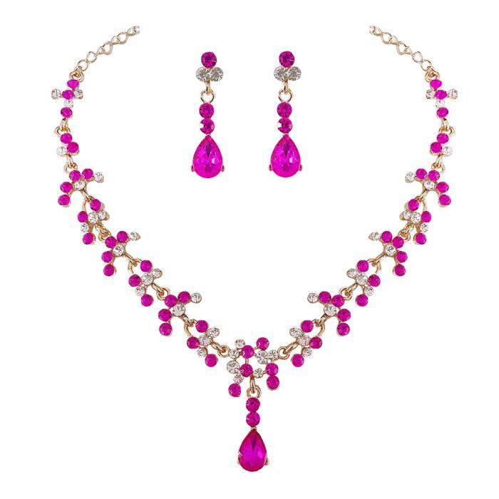 Rose dorée - Ensemble de bijoux de mariage en cristal pour femmes ...