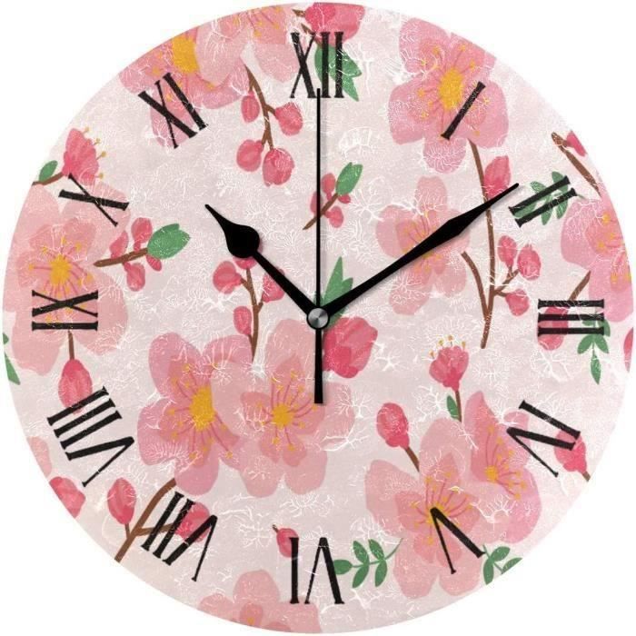 Horloge Murale Fleur de Prunier Rose Branche Florale Horloge Acrylique ...