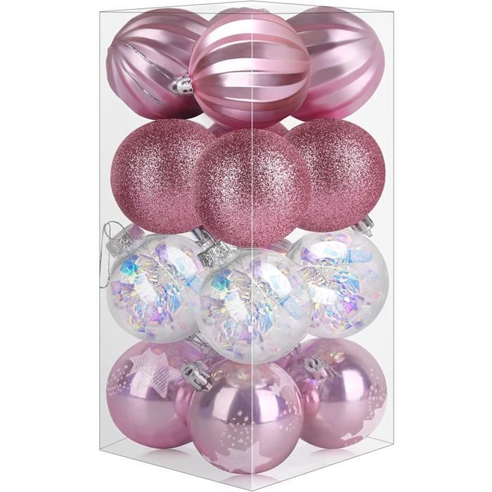 Boule De Noel Rose Sapin Boules De Nol Rose Plastique Incassable pour Noel Decoration 16pcs 6cm ...