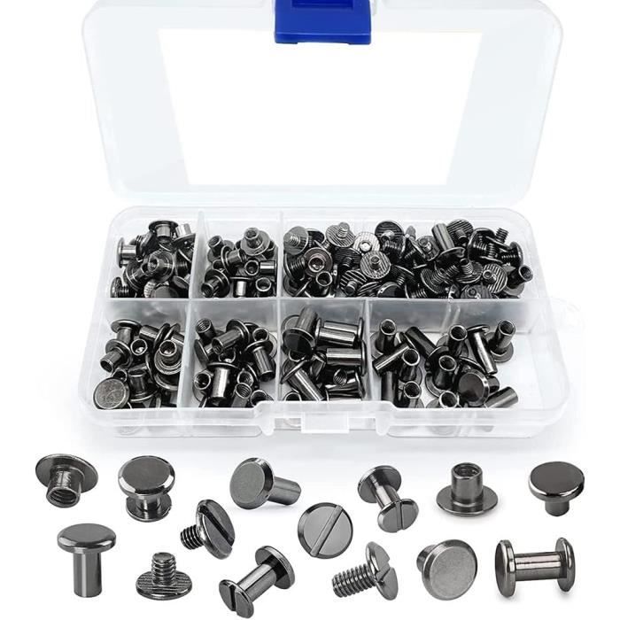 Lot De 90 Vis Chicago - 6 Tailles De Rivets Ronds À Tête Plate En Cuir ...