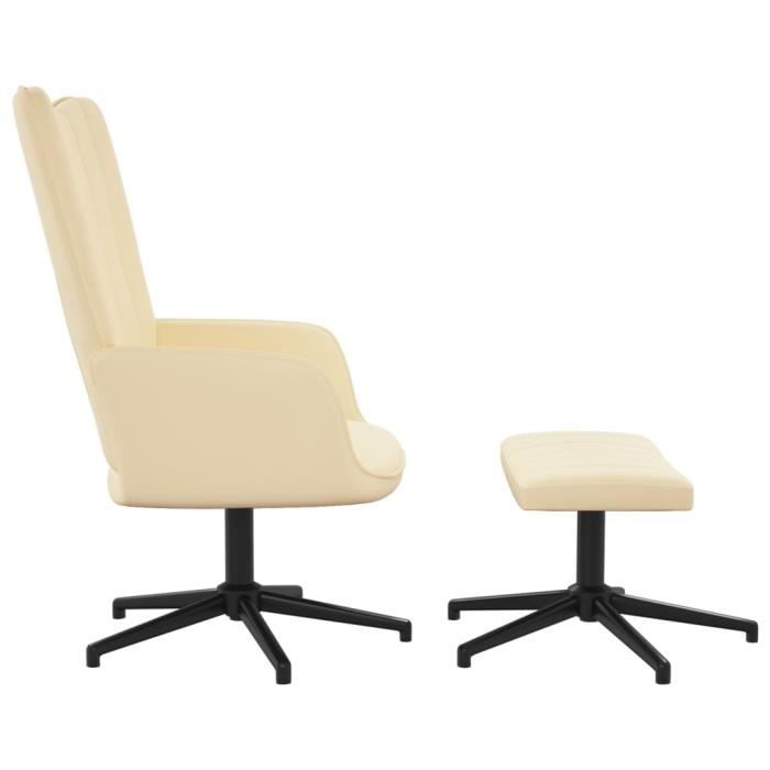 FAS(327719)Chaise de relaxation avec repose-pied Blanc crème Velours ...