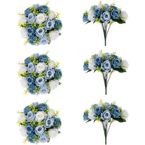 Bouquet De Mariée - Bouquet De Fleurs Artificielles Blanches Et Bleues ...