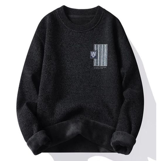 Pull Homme En Tricot Chaud Doublé Polaire Casual Col Rond Confortable ...