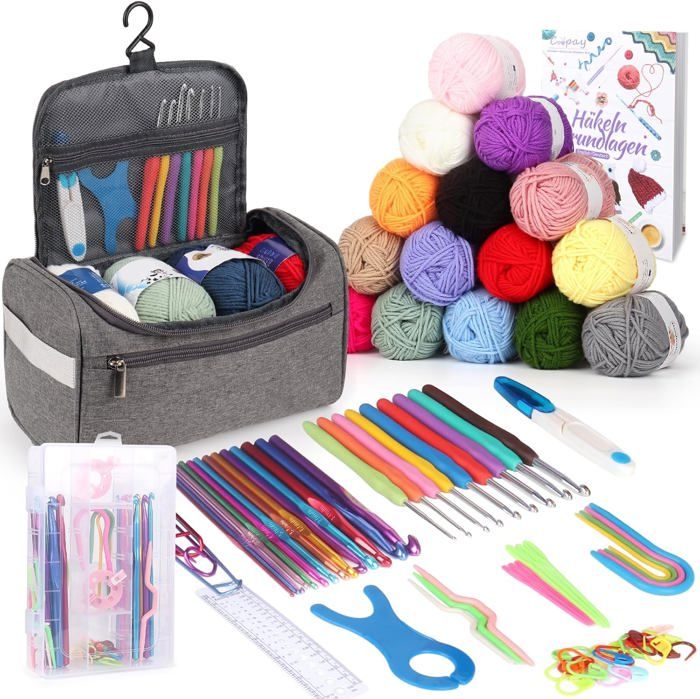 Coopay Kit Crochet Débutant Complet Portable, avec 15 Pelotes de Laine ...