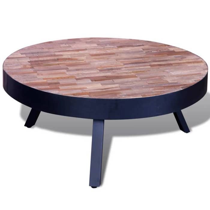 Table basse ronde en teck recyclé - MEUBLECHIC - 76x31 cm - Bois de ...