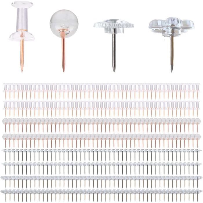 Lot de 400 punaises transparentes, tête en plastique et pointe en acier ...