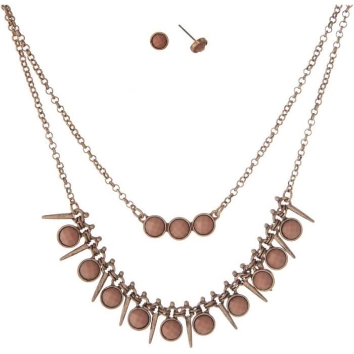 Collier en métal doré et perles facettées double rang - Style ethnique ...