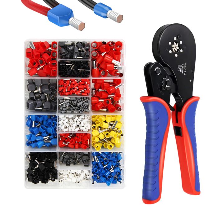 HSC8 16-6 + 1200 Bornes de double Câble - Pince à Sertir Hexagonal - 0,08-16mm² - Outil de ...