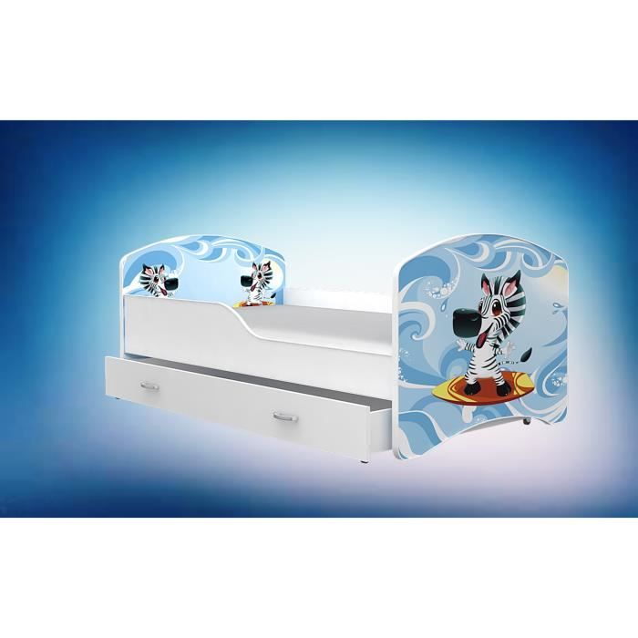 Lit enfant+sommier+matelas+TIROIR 160x80cm zèbre - Cdiscount Maison