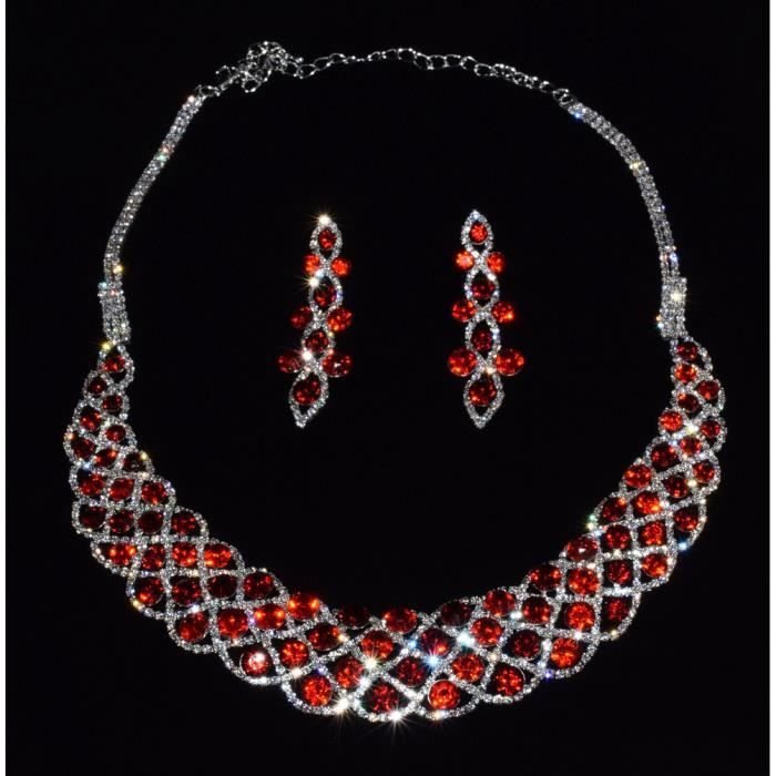 Parure Bijoux Rouge Rubis Bijoux Fantaisie pour Mariage Oriental Soirée ...