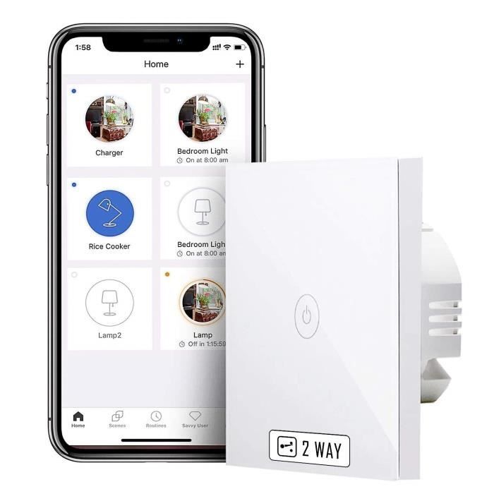 LI-Interrupteur Va et Vient Connecté WiFi (FIL NEUTRE REQUIS ...
