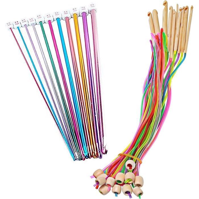 Lot de 23 crochets tunisiens avec corde, 12 tailles 1,2 m 48" en bambou ...