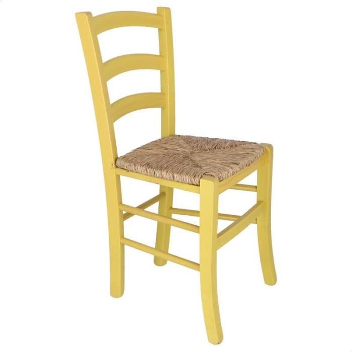 Chaise rustique avec assise en paille finition jaune, fabriquée en bois ...
