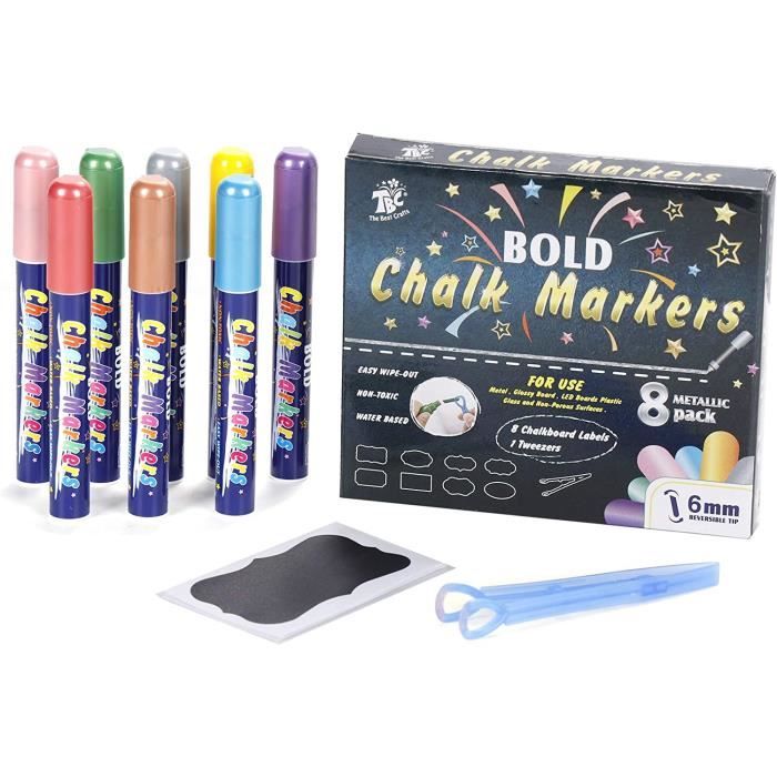 Marqueurs Craie, 8 Couleurs Feutre Craie Liquide pour Tableau Noir Blanc Verre Fenêtre (Couleurs ...