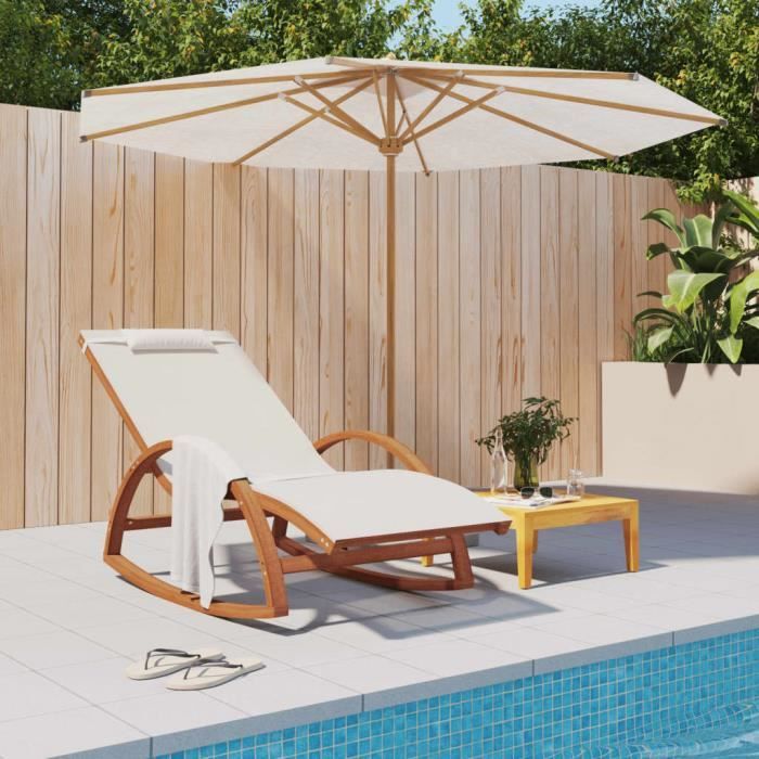 CHAISE LONGUE - TRANSAT - Chaise à bascule textilène blanc et bois de ...