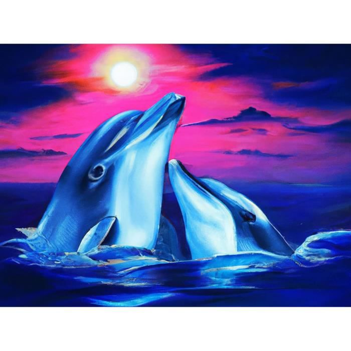 5D Diamond Painting Dauphin, Broderie Diamant Animal, Canevas Diamant ...