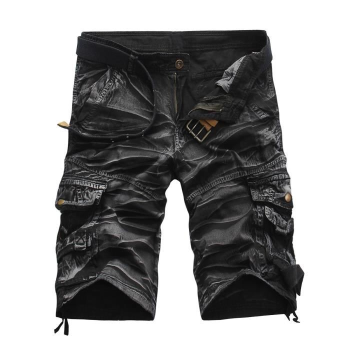 Bermuda Homme Cargo Coton Shorts Homme -Noir E105 Camouflage noir ...