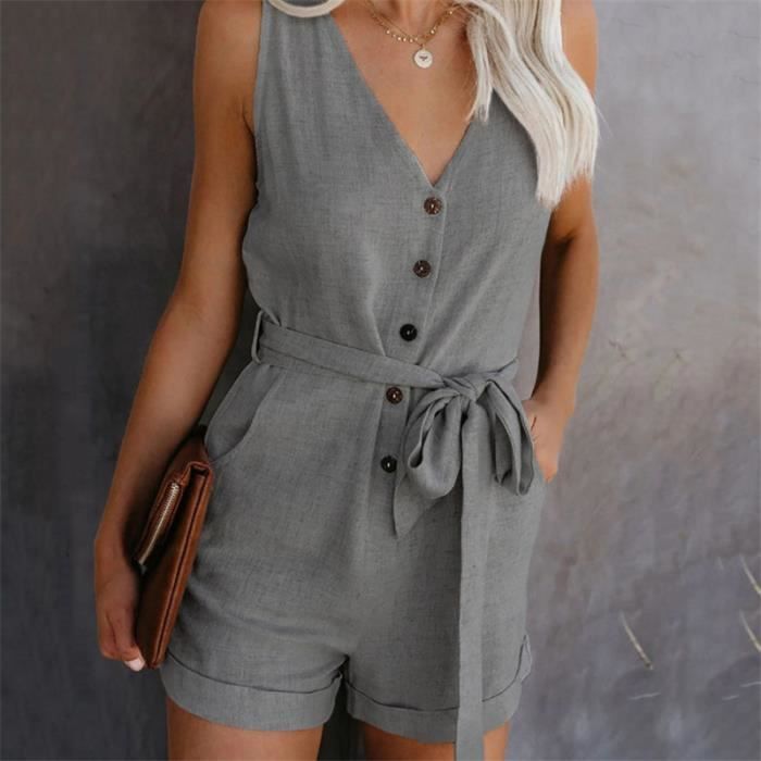 COMBISHORT Femme - Combinaison d'été taille haute à col en V européen ...