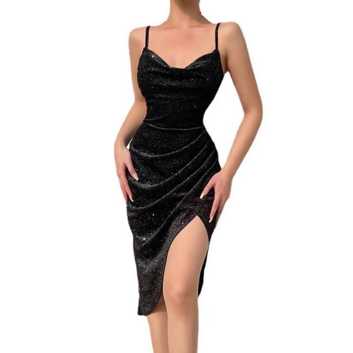 ROBE Sling Shining Hip Wrap Midi Robe Low Collar Split Split Hem Robe ...