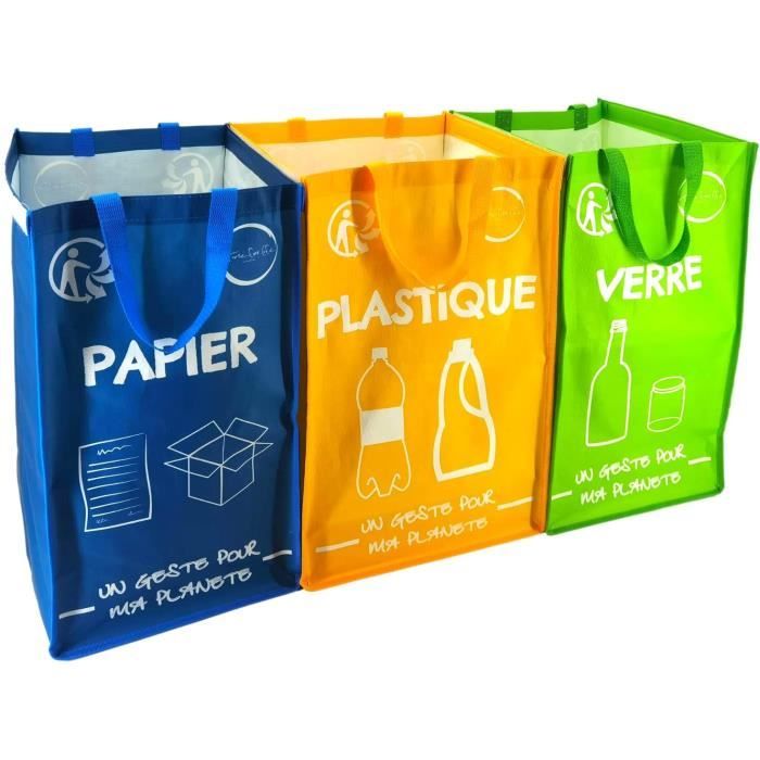 Lot de 3 Sacs de Tri Selectif colorés - Poubelle Tri Selectif 3 Bacs - Bac Tri Selectif ...