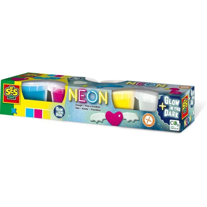 SES Creative- Pate à Modeler-Fluo et Brille dans Le Noir 4x90gr ...
