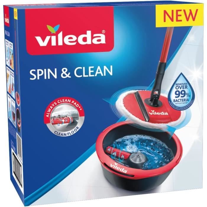Spin & Clean Balai Laveur, Noir Et Rouge, Seau Rond Et Compact[J83 ...