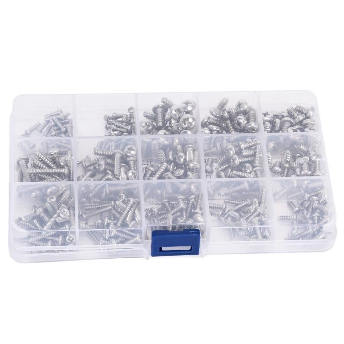 Jeu de vis Vis Cruciformes à Tête Ronde, 400 Vis en Acier Inoxydable pour Réparation Mécanique ...