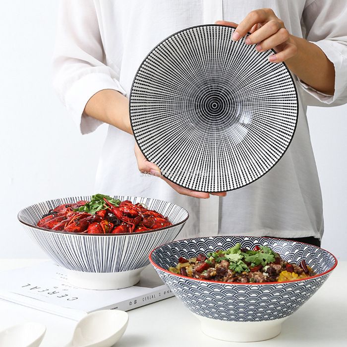 Grand bol Ramen de Style japonais 9 pouces P 23x23x9cm filet rouge sous ...