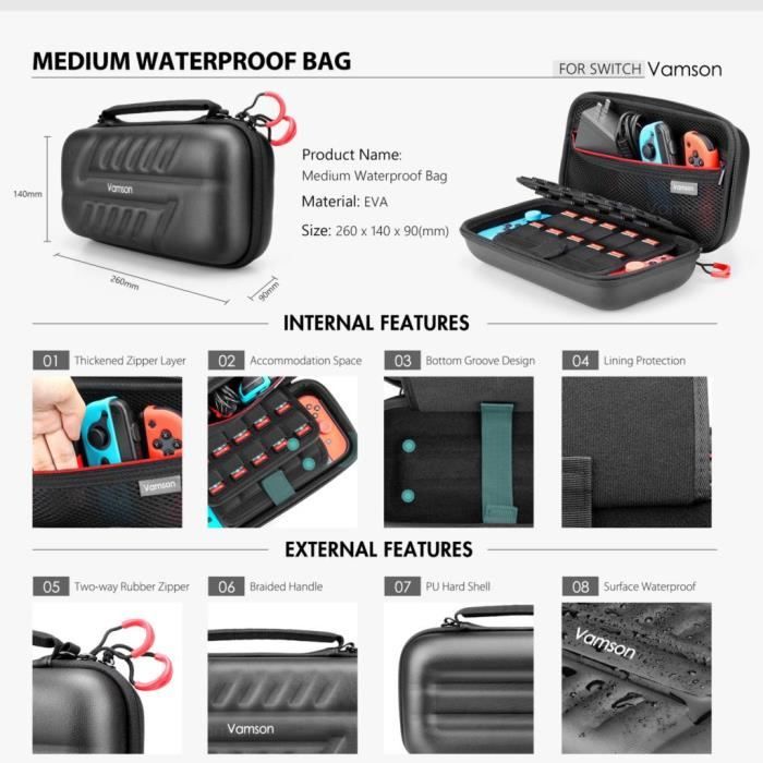 NS05A-Vamson Sac de transport étanche pour accessoires Nintendo Switch ...