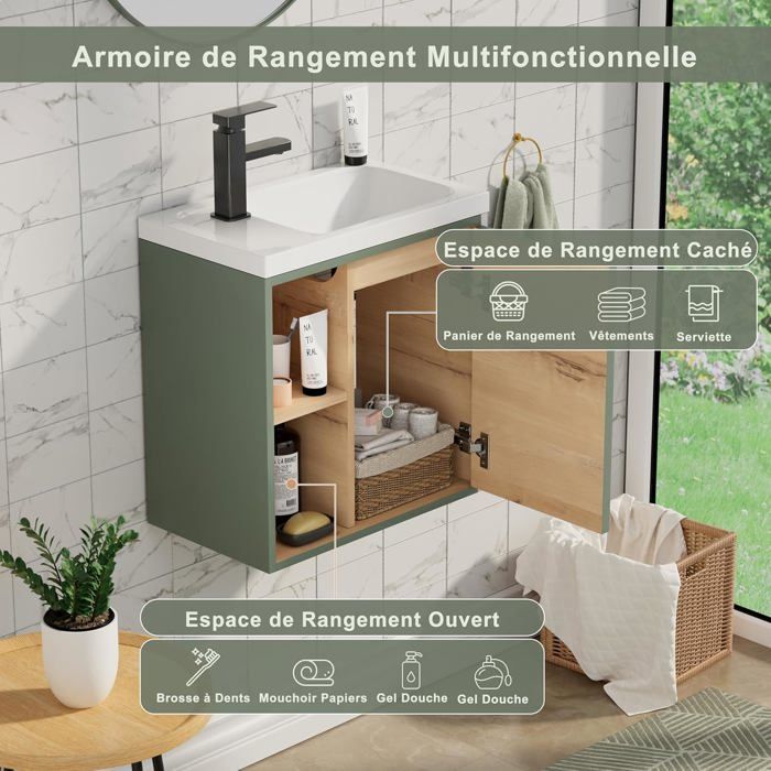 GOOBUY Meuble Lave-Mains d’Angle 56cm, avec Robinet, Cabinet de ...