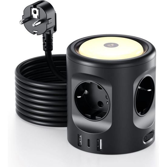Multiprise avec Interrupteur 4 Prises et 3 USB Ports Surtension avec ...