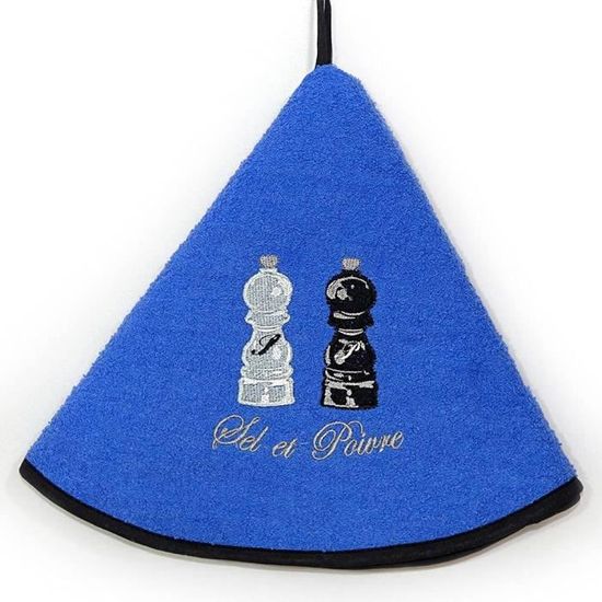 Torchon Essuie Mains Sel Et Poivre - Rond Avec Attache - Bleu - Motifs ...