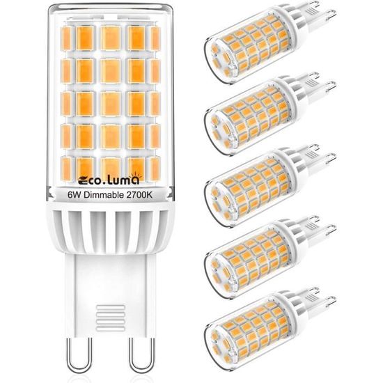 Ampoules LED G9 Blanc Chaud 2700K, 6W Remplacement 50W 60W Halogènes, Pas de Scintillement Angle ...