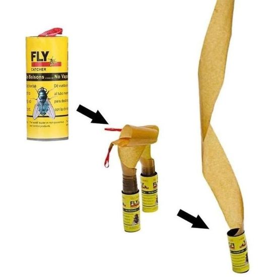 SHOP-STORY - FLY ROLLERS : Pack de 4 Rouleaux de Papier Attrape Mouches (Intérieur ou Extérieur ...