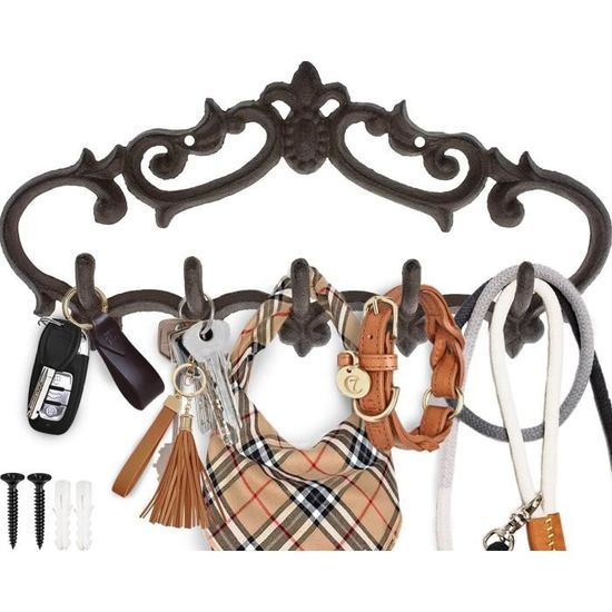 Support mural en fonte Comfify - Design vintage avec 5 crochets - Clés ...