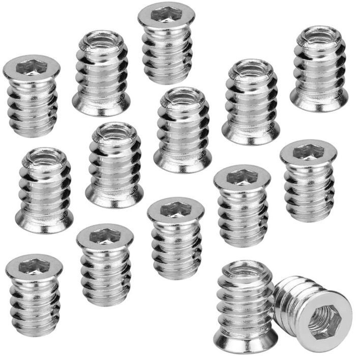100PCS Insert Fileté Bois Ecrou Hexagonal M6 x 15 mm Insert a Visser en Alliage de Zinc Douille ...