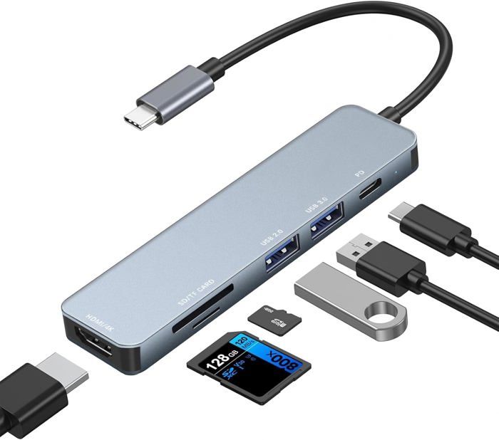 Hub USB C, 6 en 1 Adaptateur Multiport Type C avec HDMI 4K, Lecteur de ...