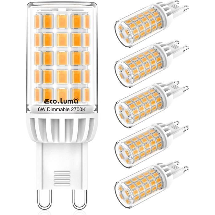 Ampoules LED G9 Blanc Chaud 2700K, 6W Remplacement 50W 60W Halogènes, Pas de Scintillement Angle ...