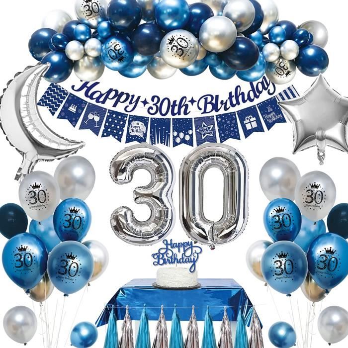 30 Ans Anniversaire Homme,Anniversaire 30 Ans Bleu Argent Ballon 30 Ans ...