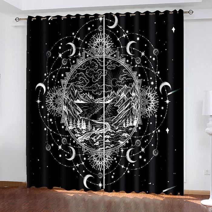 60x160cm-Occultant Rideaux 3D Noir Et Blanc Montagnes Lune Motif Salon ...