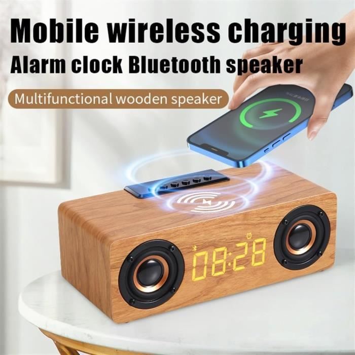 Enceinte Bluetooth En Bois 4 En 1+Réveil Combiné+Radio Fm+Station De ...