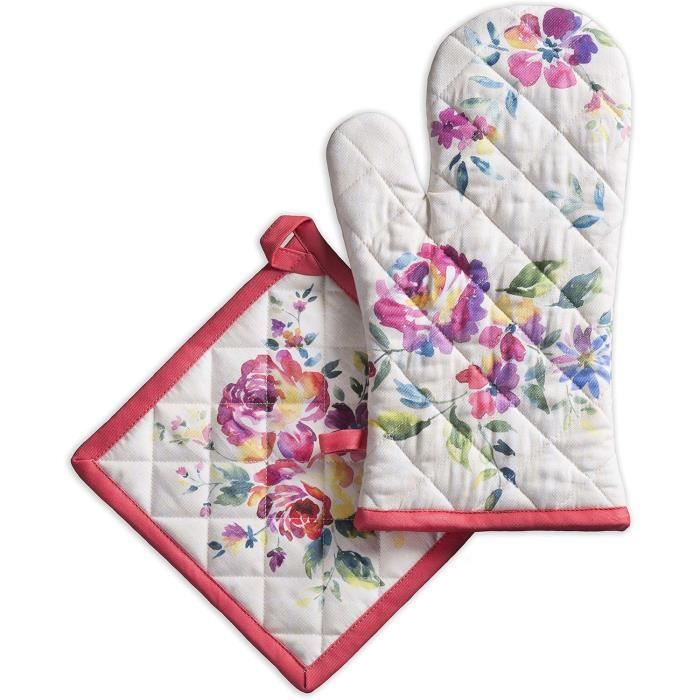 Rose Garden Ensemble De Gants De Four De (19Cm X 33Cm) Et Maniques De ...