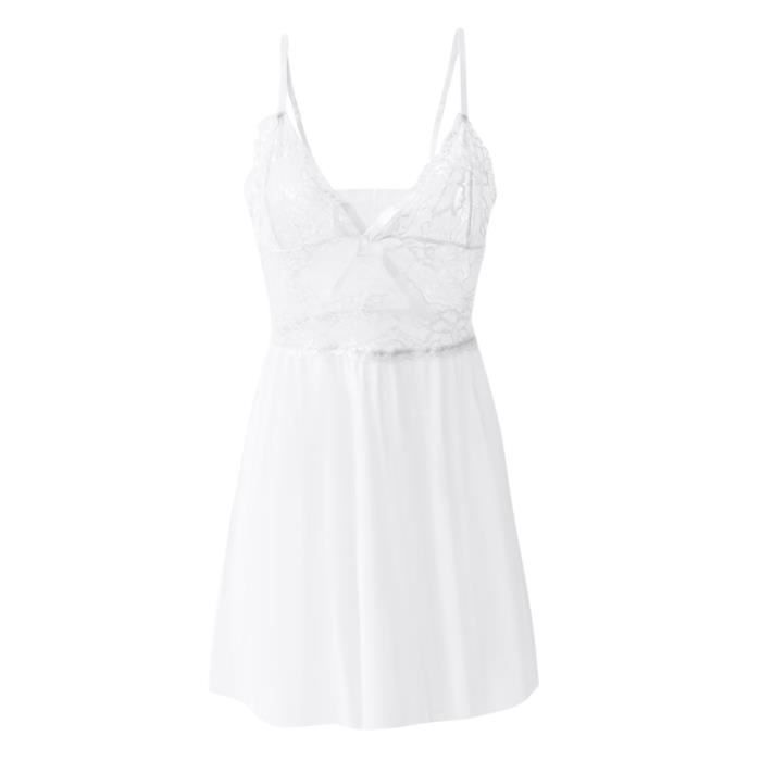 Femmes Bow Dentelle Couture Mesh Sling Robe Sexy Chemise de Nuit ...