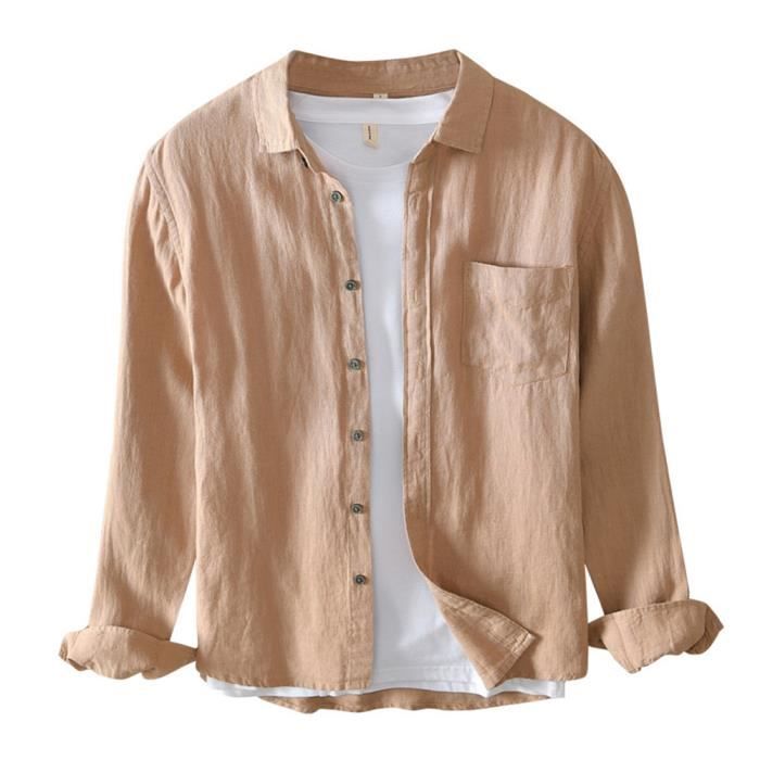 Chemise en Lin pour Homme Été Manches Longues Unie Amples Chemises à ...