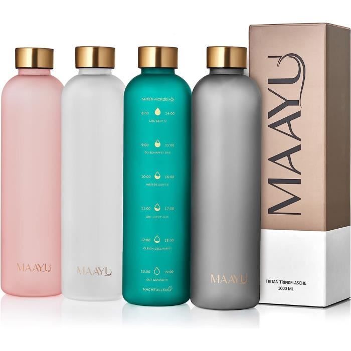 MAAYU Gourde de 1 l avec marquage du temps motivant - Anti-fuite, sans ...