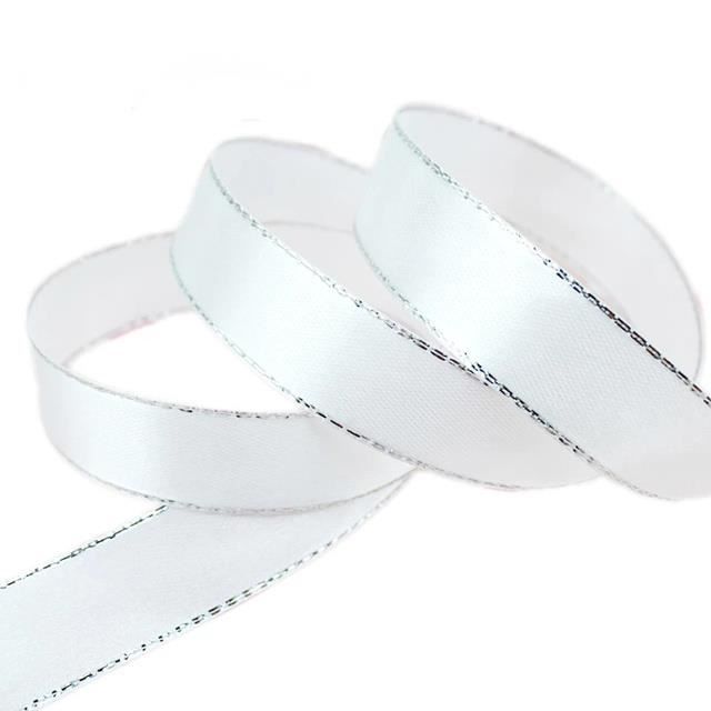 Ruban,WHITE-20mm--Ruban en Satin Blanc Bord Argenté pour Décoration de ...